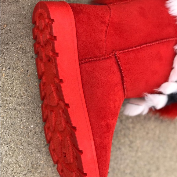 Shoes | New Womens Red Mid Calf Furry Cozy Winter Boots | Poshmark
